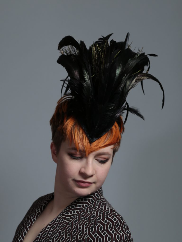Black and Peacock Green Feather Mohawk Fascinator Pillbox - Maighread ...
