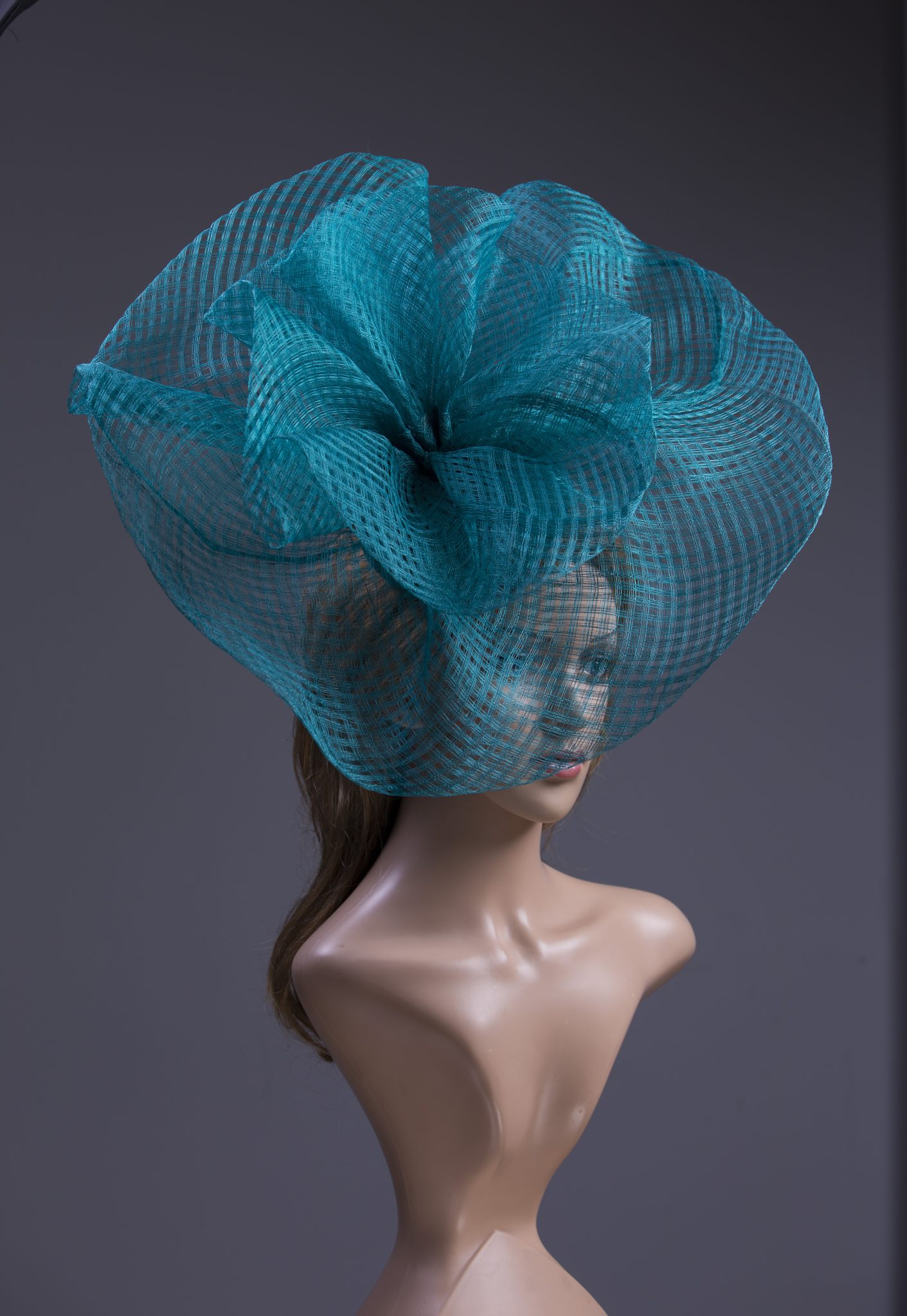 Teal Green Windowpane sinamay saucer fascinator hatinator hat ...